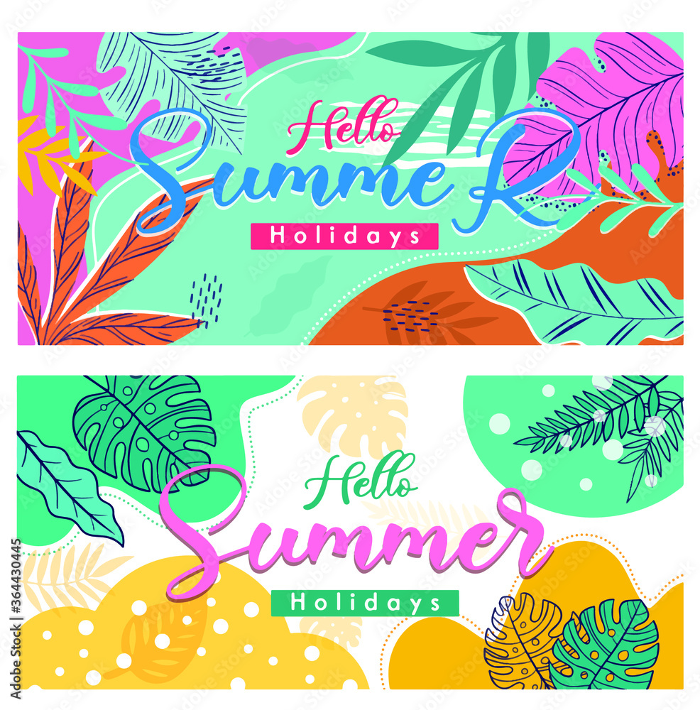 Summer banner vector set, backgrounds with copy space for text, have ...