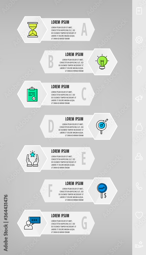 Infographics with 7 hexagons, arrows. Modern vector template. Can be ...
