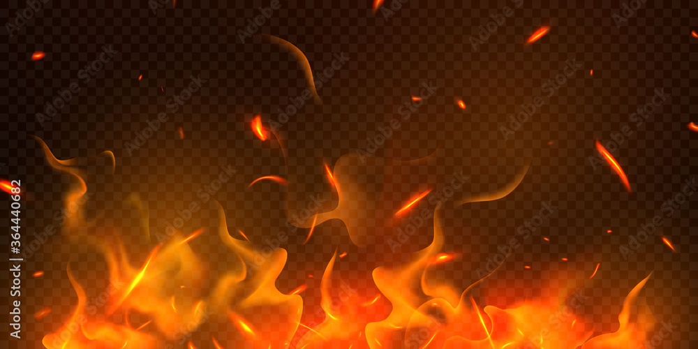 Burning red hot sparks realistic fire flames abstract background Stock ...