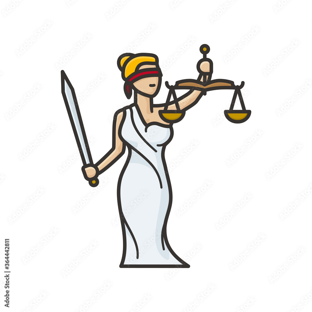 Lady Justice or Themis Femida, blindfolded with beam balance and sword ...