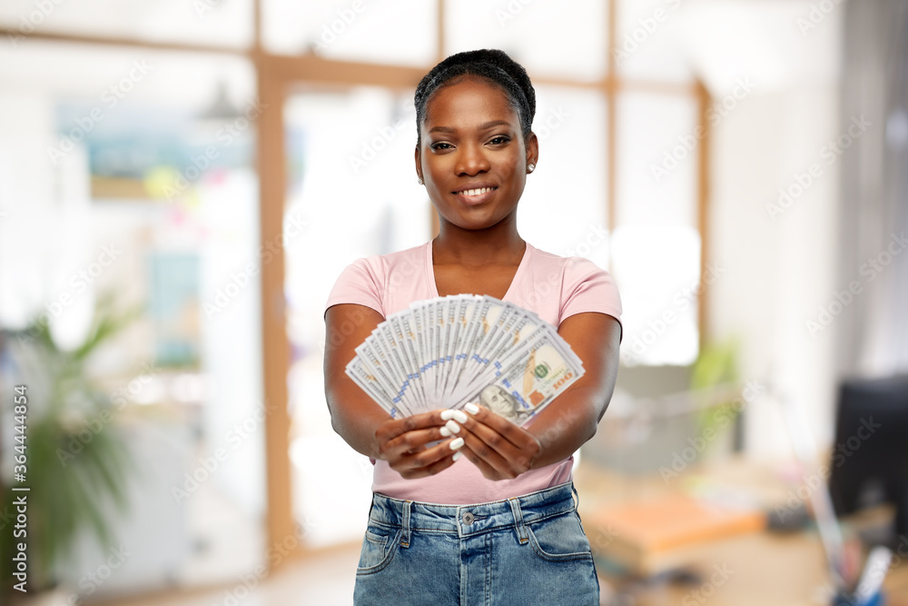 finance, currency and people concept - happy african american young ...