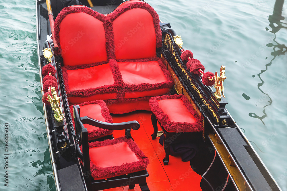 Venice gondola. Details of gondola on the water background. Traditional ...