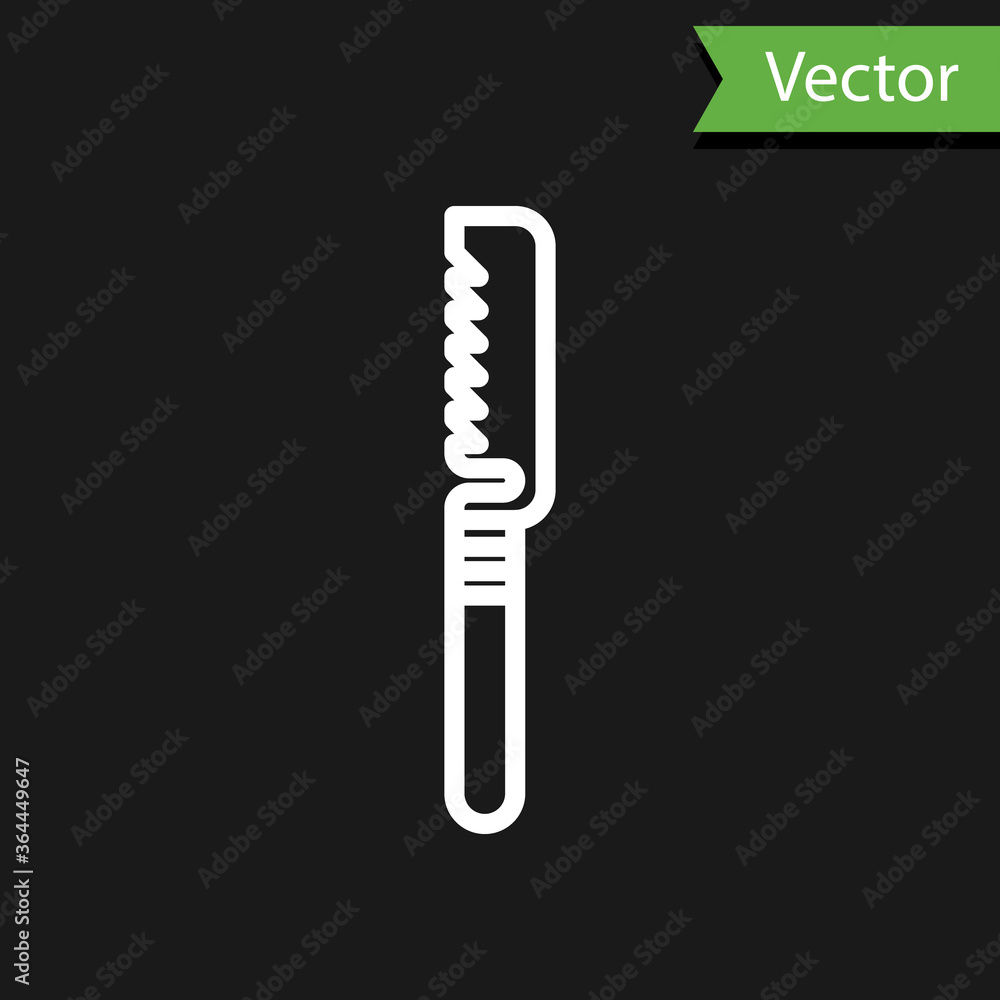 White line Medical saw icon isolated on black background. Surgical saw ...