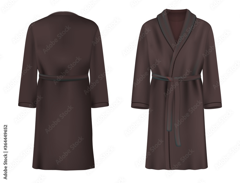 Black bathrobe mockup set, vector illustration isolated on white ...