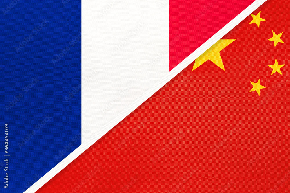 France and China or PRC, symbol of national flags from textile ...