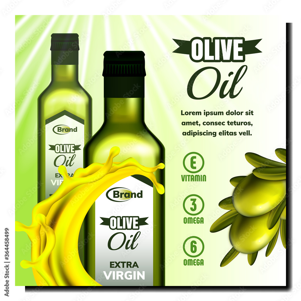 Olive Oil Extra Virgin Promotional Poster Vector. Tree Branch, Blank ...
