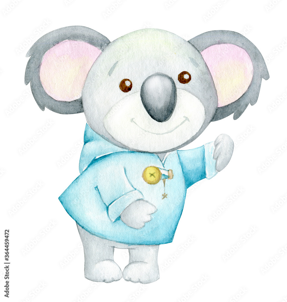 Kuala is standing, dressed in a blue cloak. Watercolor drawing of a ...