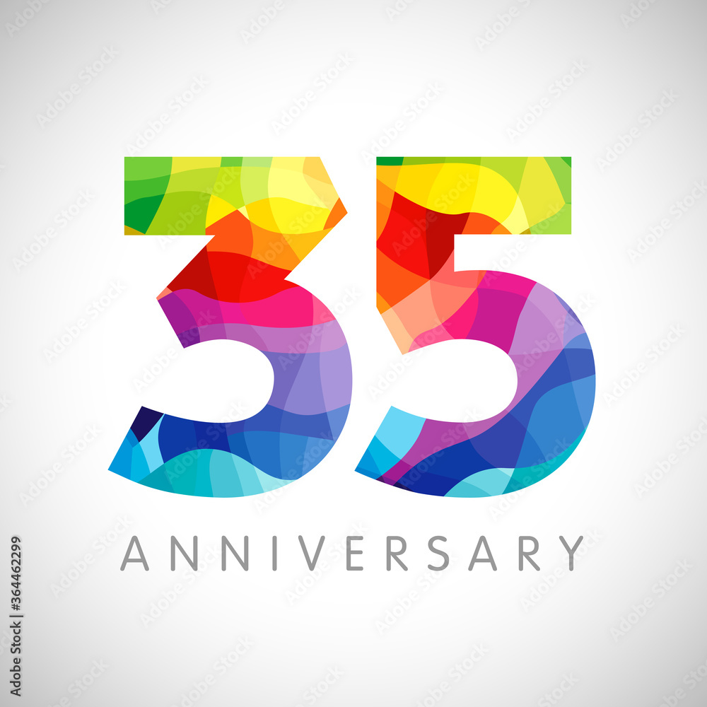 35th anniversary numbers. 35 years old logotype. Bright congrats ...