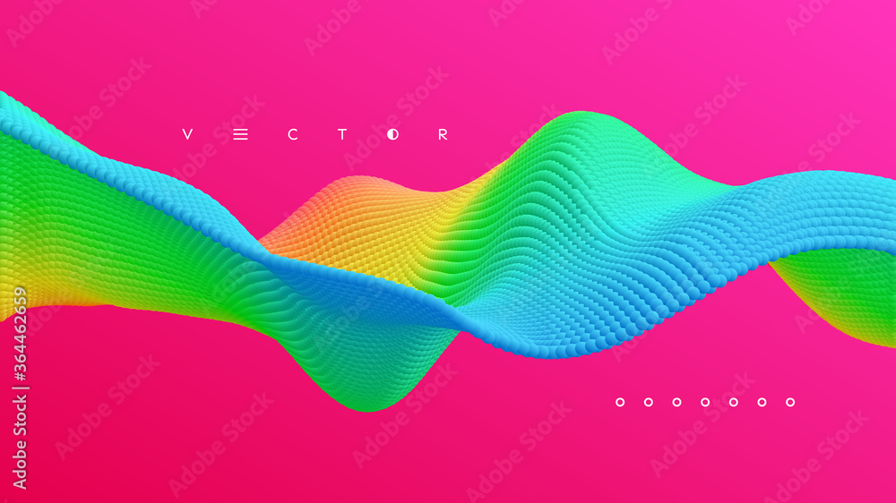 3D wavy background. Array with dynamic emitted particles. A wave formed ...