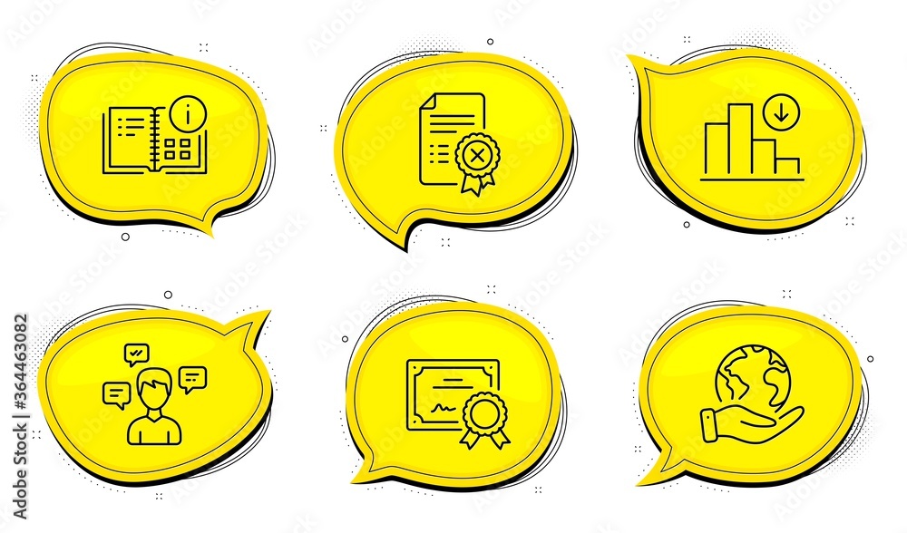 Conversation messages sign. Diploma certificate, save planet chat ...