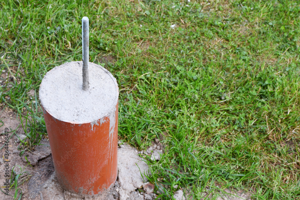 Pillar foundation of terrace made of pipes filled with concrete and ...