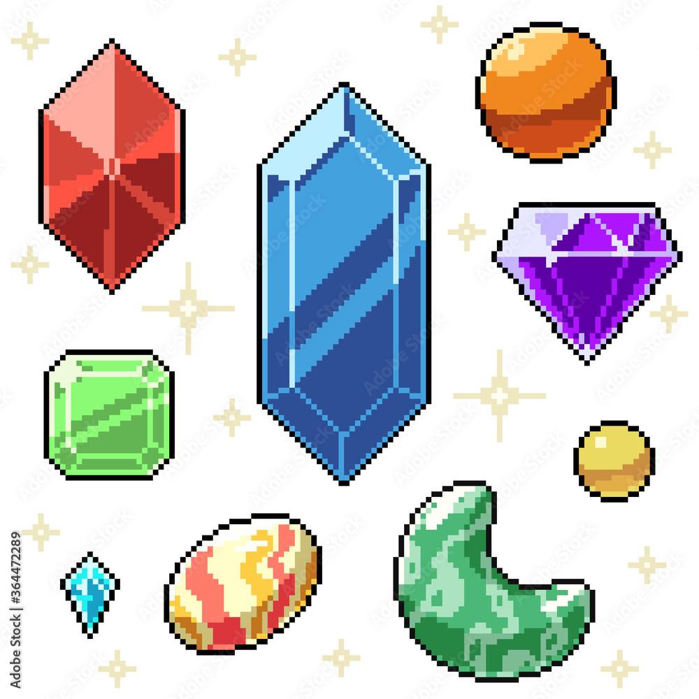 pixel art set isolated gemstone jewelry Stock Vector | Adobe Stock