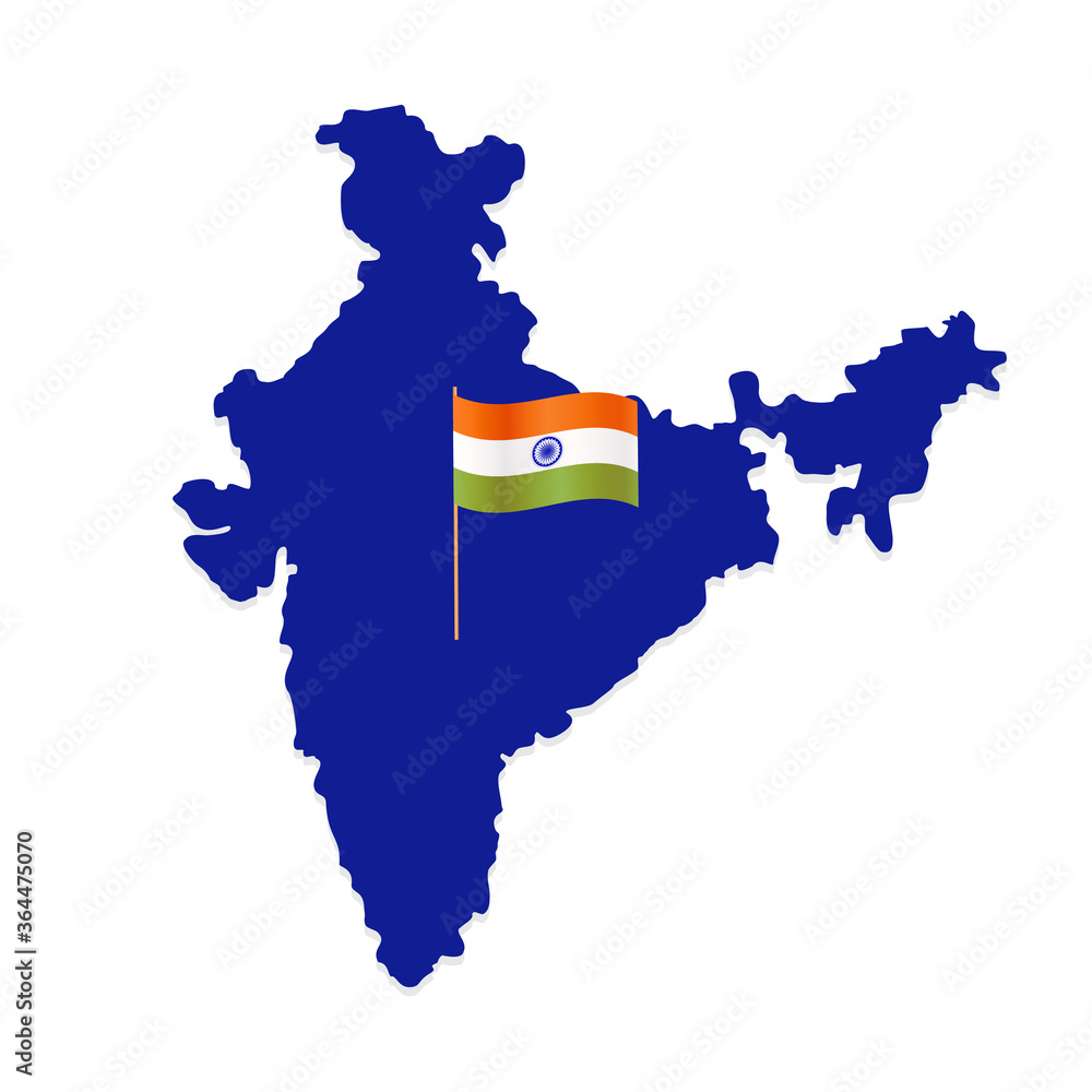Map of India with waving national flag. Vector illustration isolated on ...