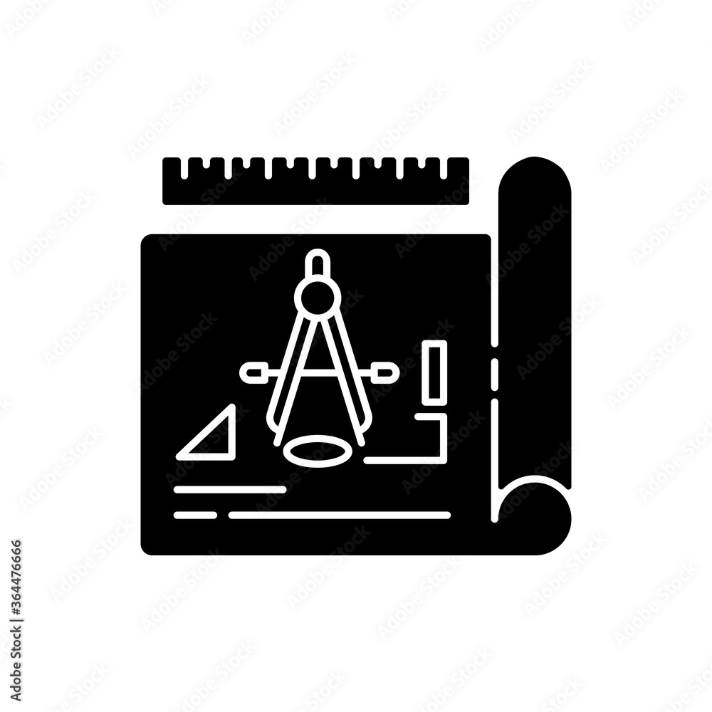 Drafting black glyph icon. Architectural planning, project development ...