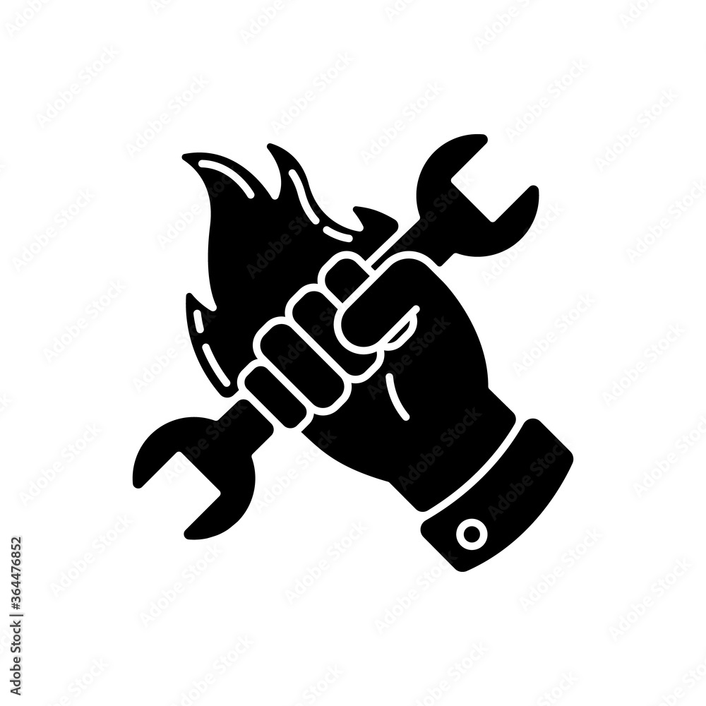 Human labor black glyph icon. Manufacturing industry, working class ...