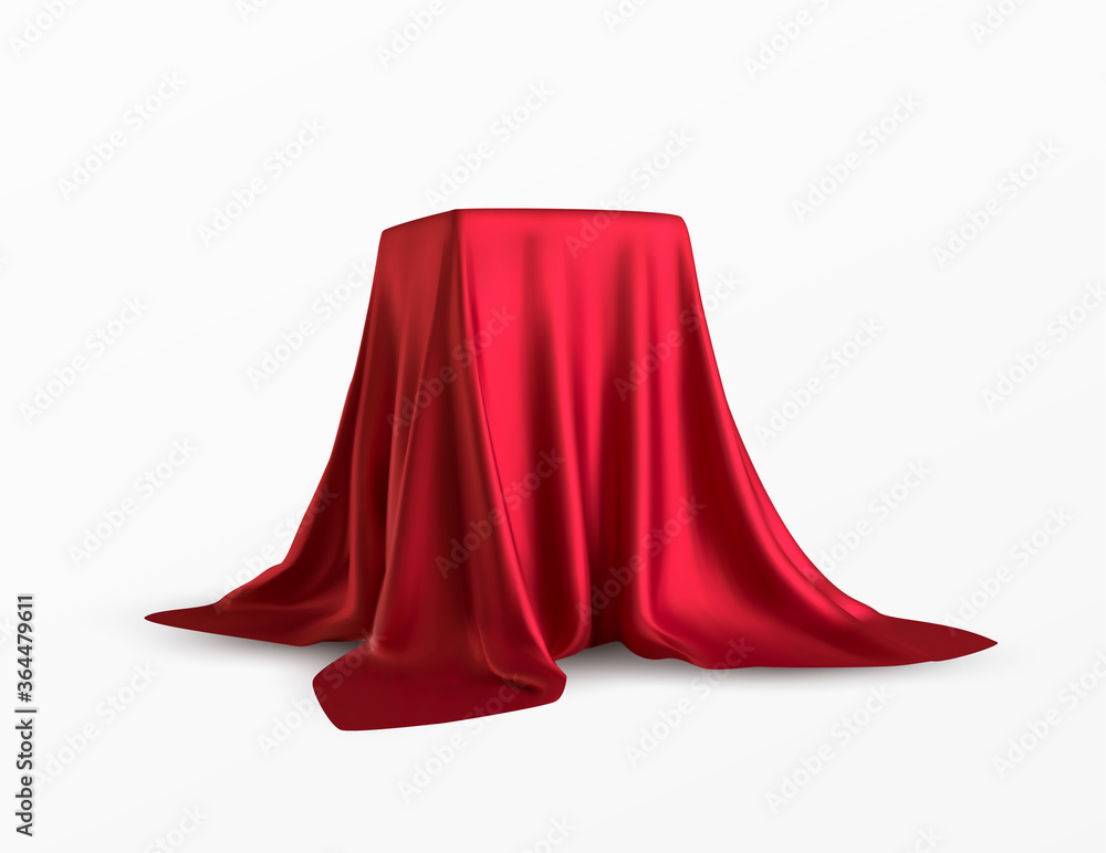 Realistic box covered with red silk cloth. Isolated on white background ...