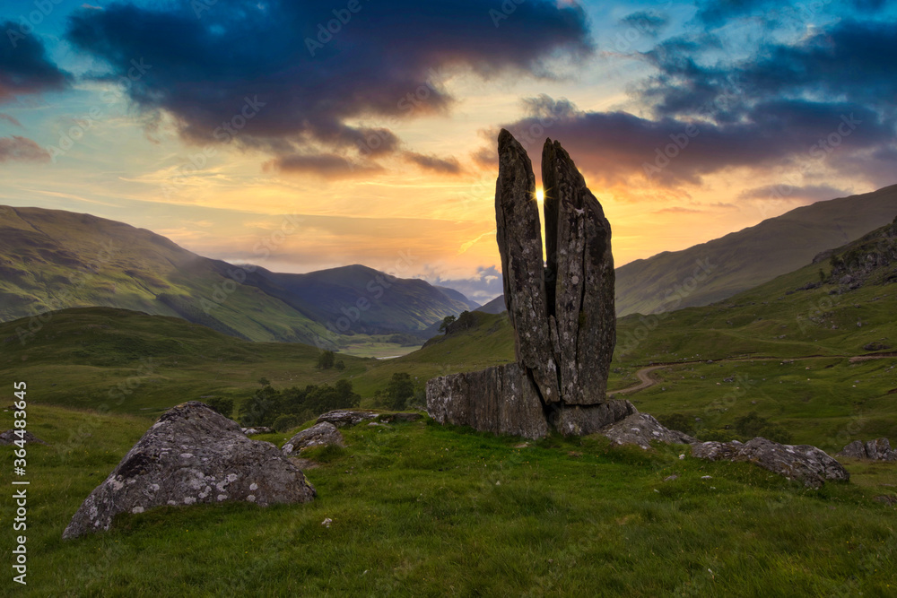 Rock formations known as the Praying hands of Mary at sunrise with ...
