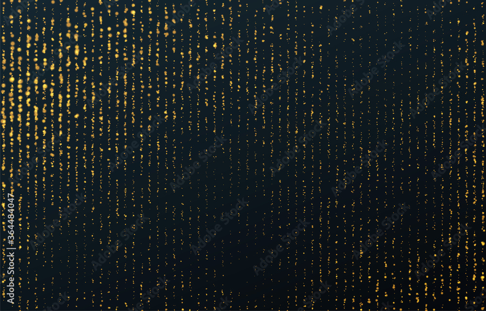 Gold dust falling flying sparkling confetti dots of vertical lines on a ...