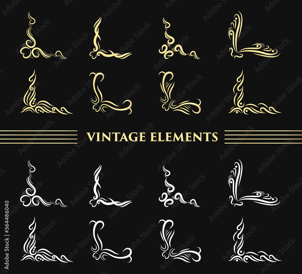 set Luxury Gold vintage invitation corner filigree decoration ...