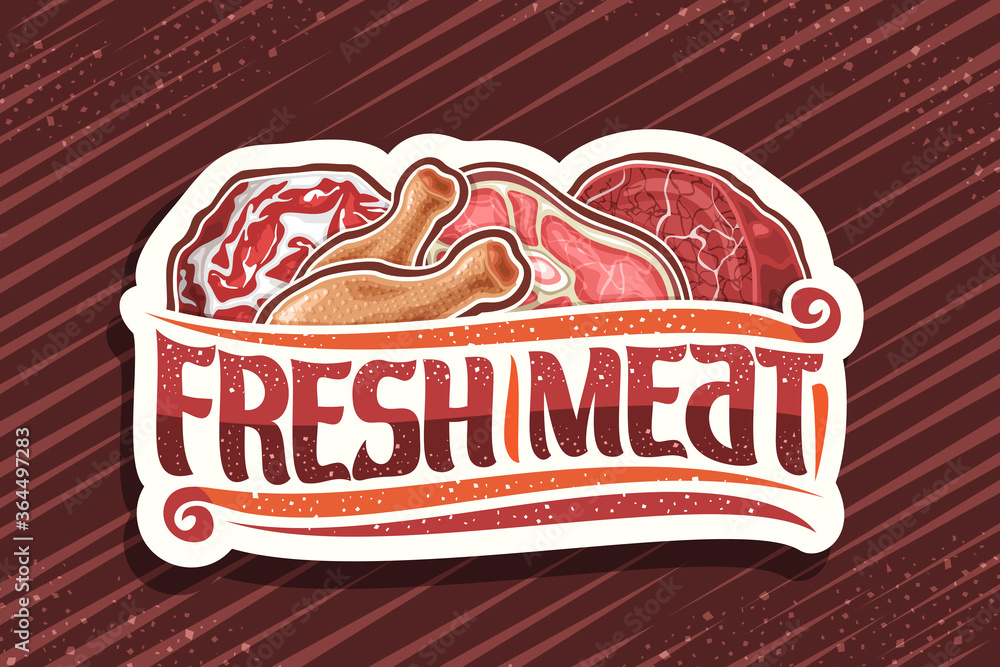 Vector logo for Fresh Meat, decorative cut paper badge with ...