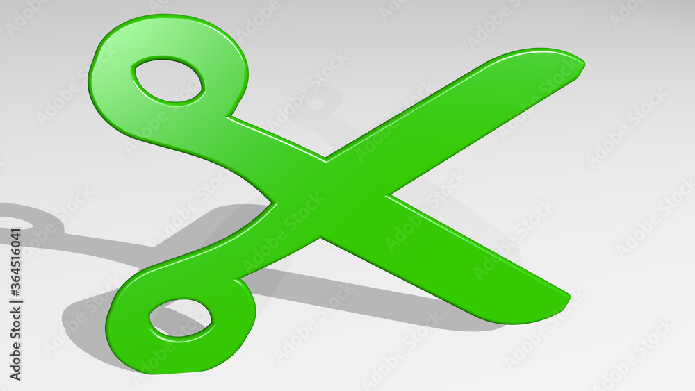 scissor sign made by 3D illustration of a shiny metallic sculpture with ...
