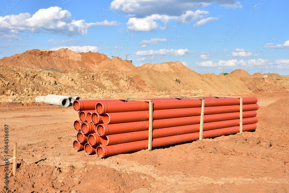 Plastic sewer pipes for laying an external sewage system at a ...