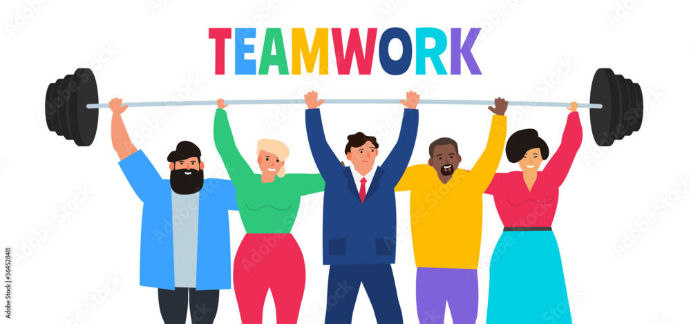 teamwork people lifting barbell together vector illustration Stock ...
