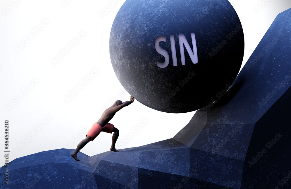 Sin as a problem that makes life harder - symbolized by a person ...