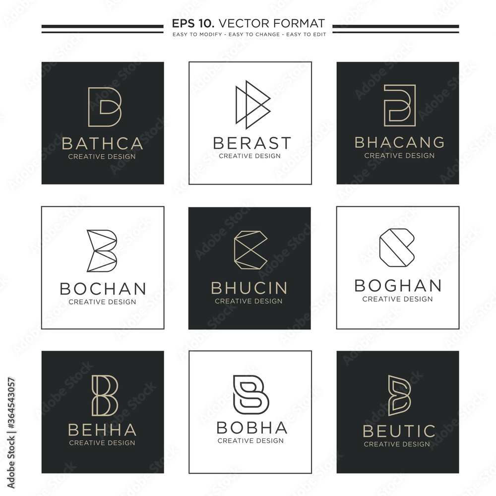 set of letter B symbol. b logo modern set for monograms. Stock Vector ...