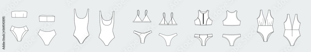 Female swimsuit .Set of female vector template isolated on a grey ...