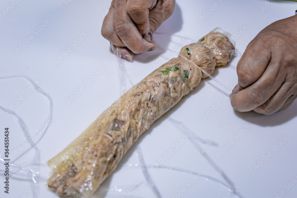 Pile of crab meat roll, Roll shell crab in Thai called "Hoi cho Pu", in ...