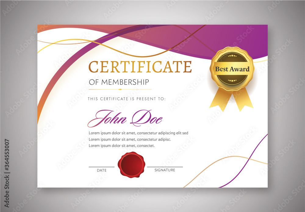 Membership Certificate Layout with Golden Badge and Placeholder Stock ...
