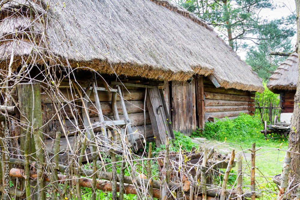 Old log cabin in an open-air ethnography museum in Guciow, Poland ...