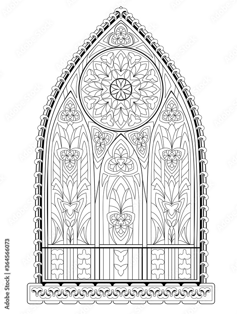 Beautiful Gothic stained glass window with rose. Medieval architecture ...
