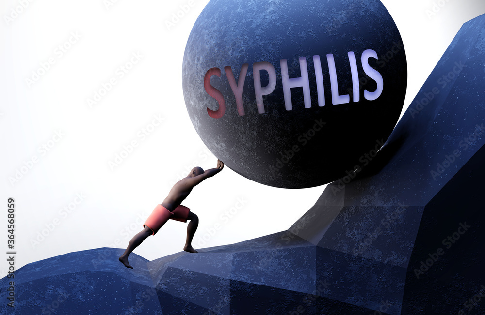 Syphilis as a problem that makes life harder - symbolized by a person ...