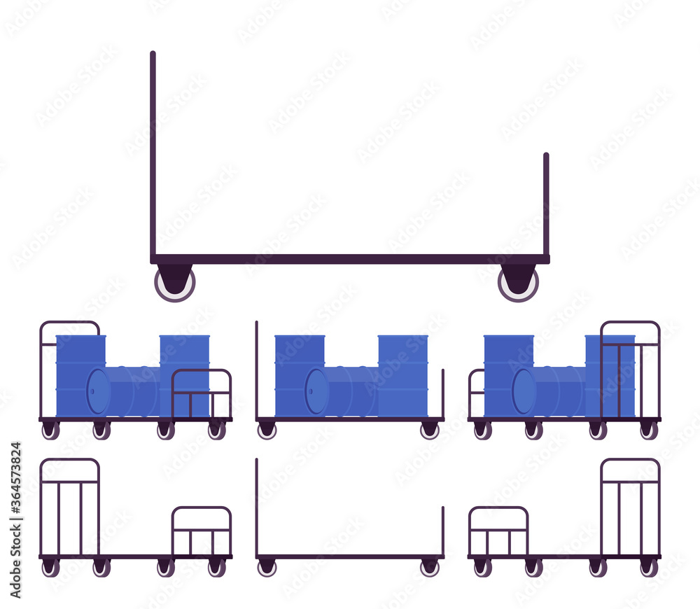 Push cart cargo black trolley set, hand moving platform. Dolly for ...