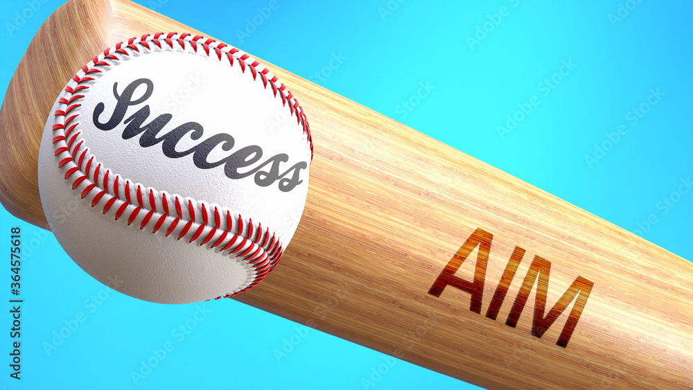 Success in life depends on aim - pictured as word aim on a bat, to show ...