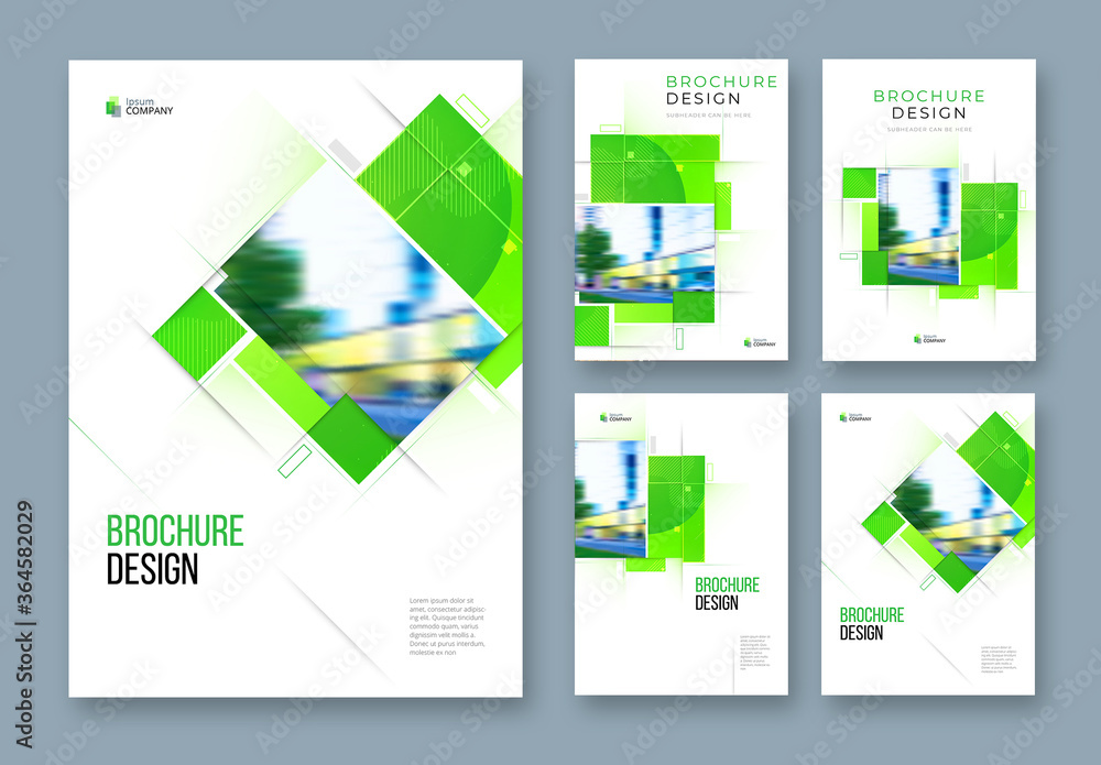 Business Report Cover Layouts with Green Rectangles Stock Template ...