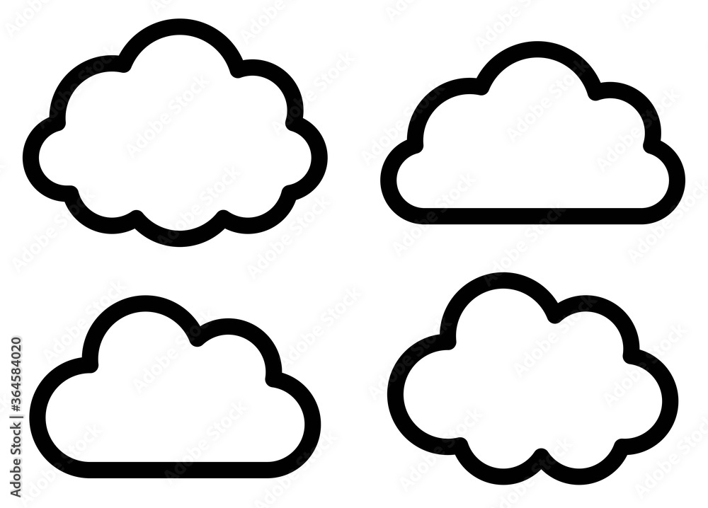 Clouds icon set.Cloud shapes collection.Linear graphic collection.Cloud ...