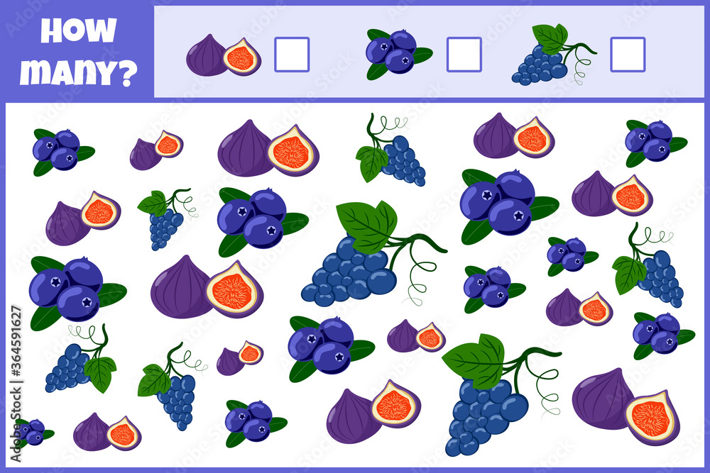 Educational mathematical game. Count the number of fruits. Count how ...