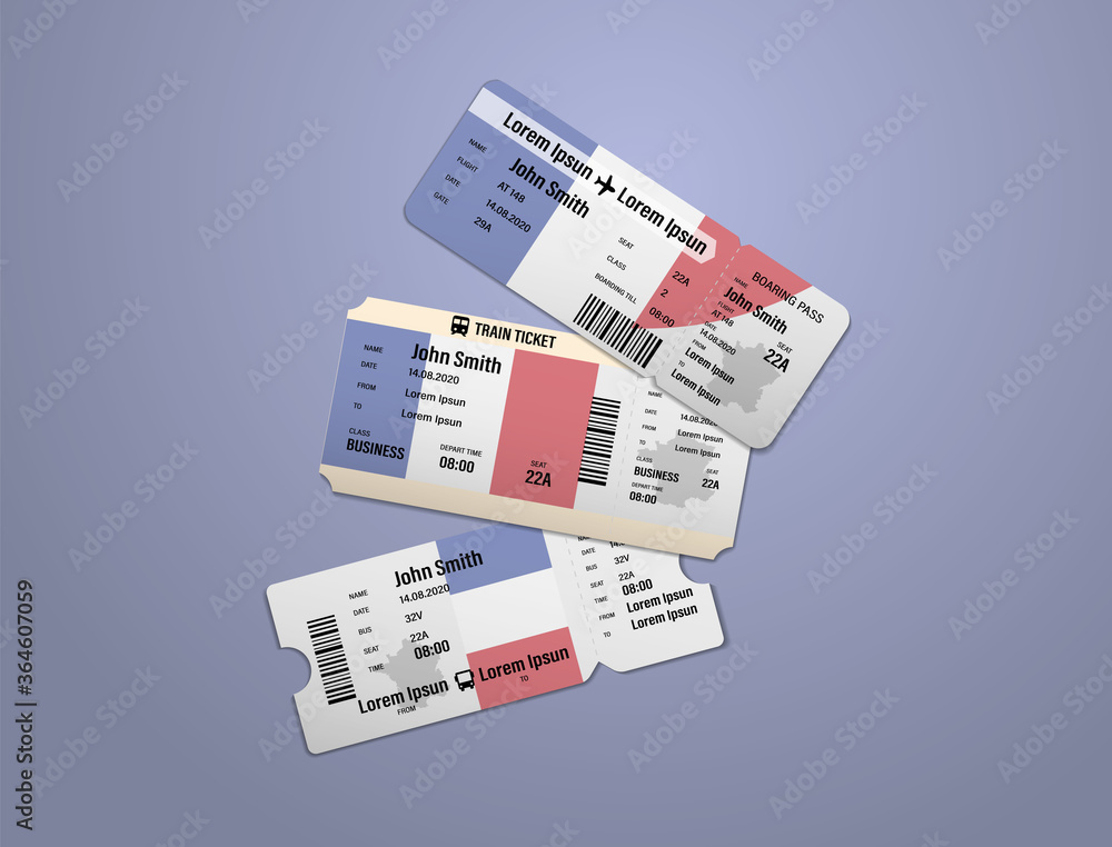 Modern design of France airline, bus and train travel boarding pass ...