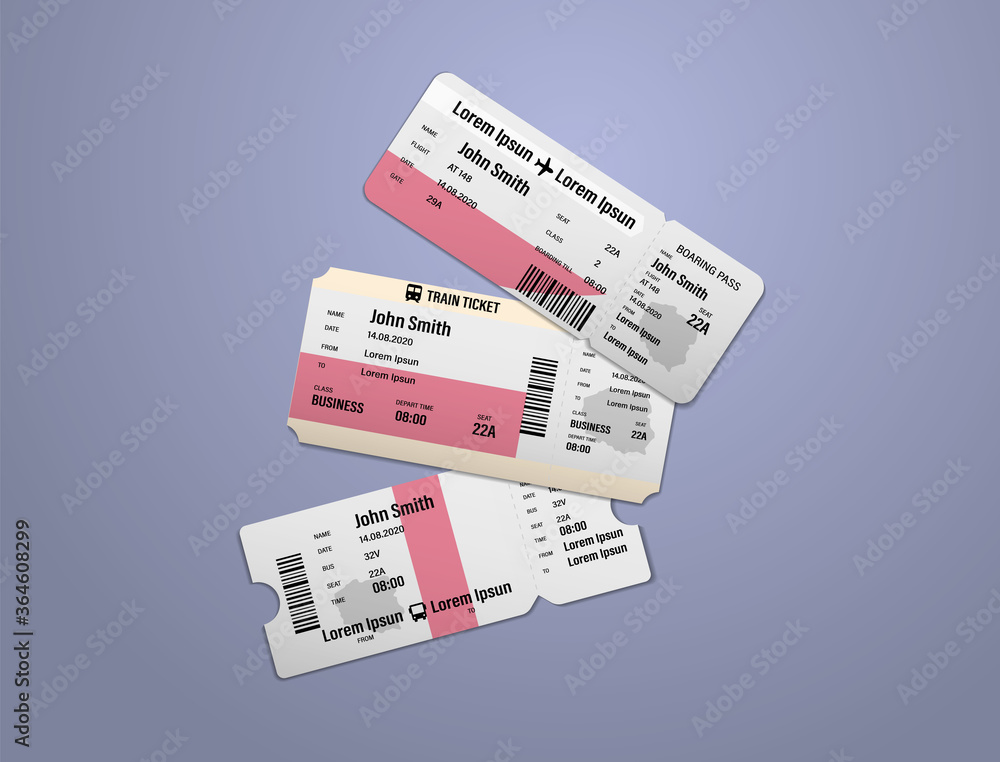 Modern design of Poland airline, bus and train travel boarding pass ...