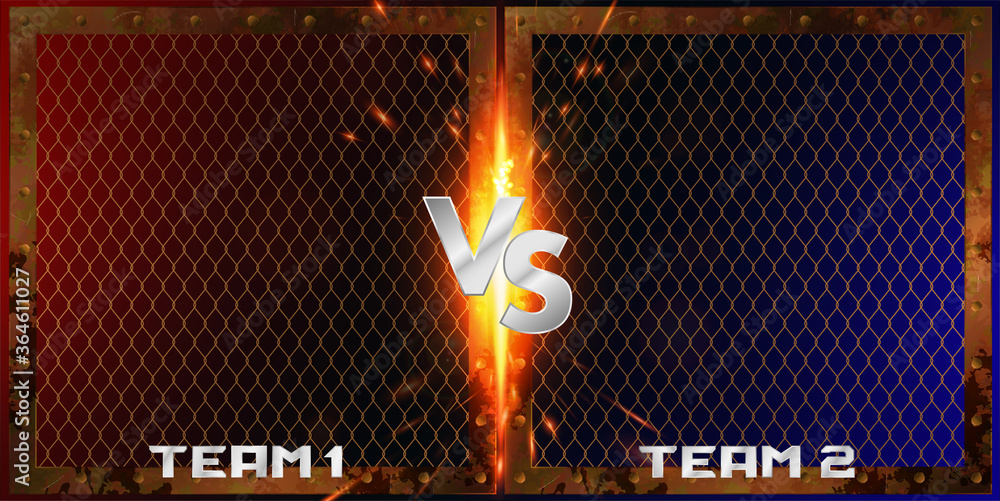 Team Versus Battle banner with collision of metal grids with sparks and ...