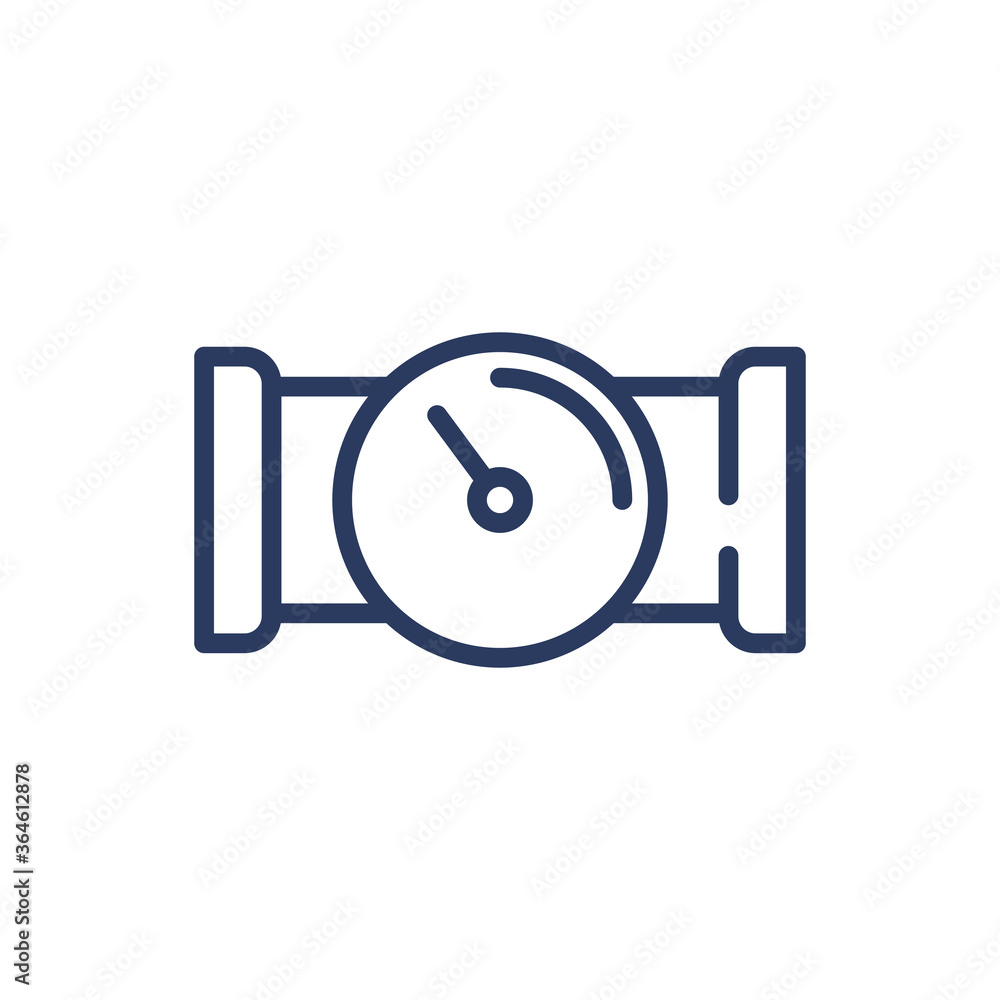 Meter on water tube thin line icon. Arrow, supply, liquid isolated ...