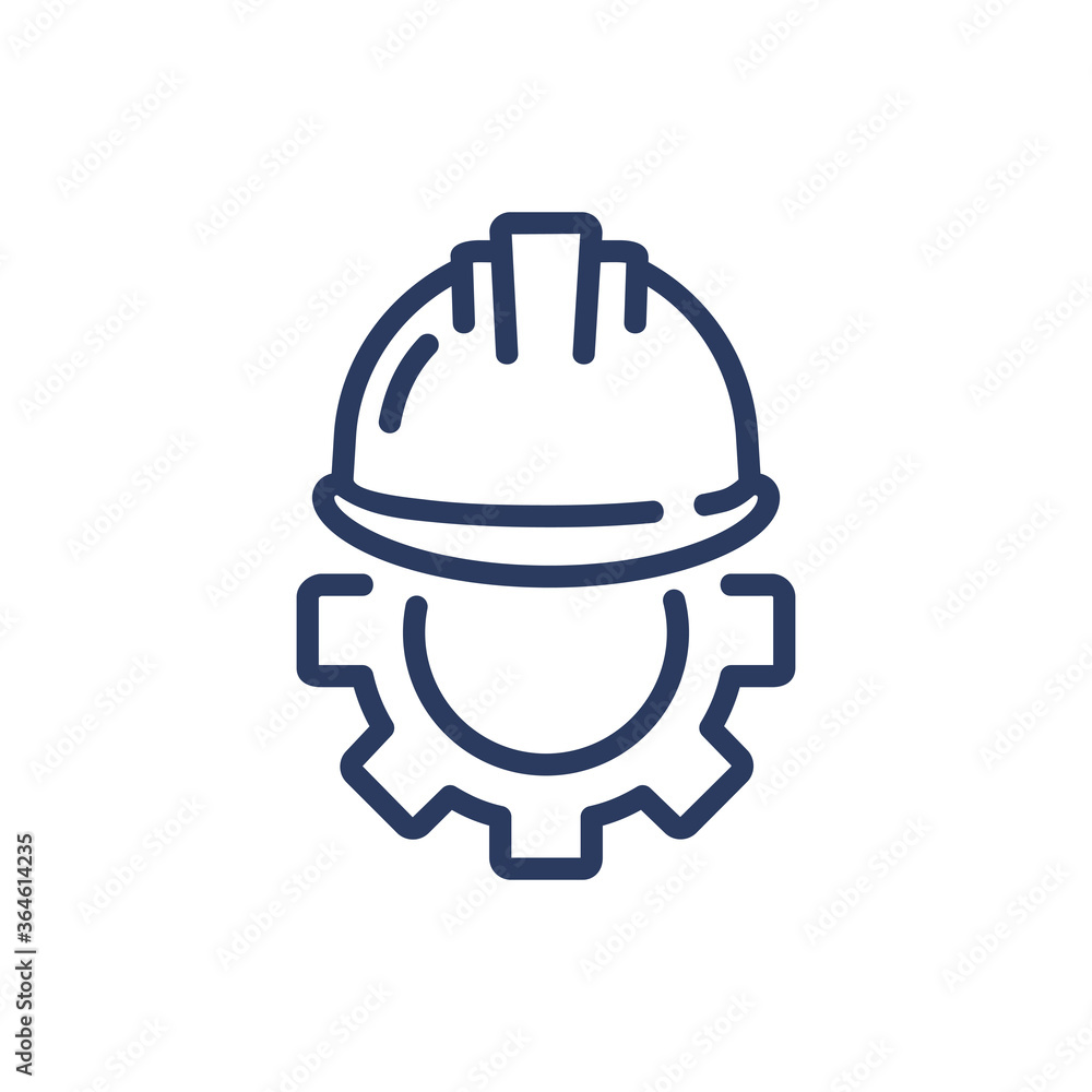 Helmet and gear thin line icon. Security, workwear, constriction ...