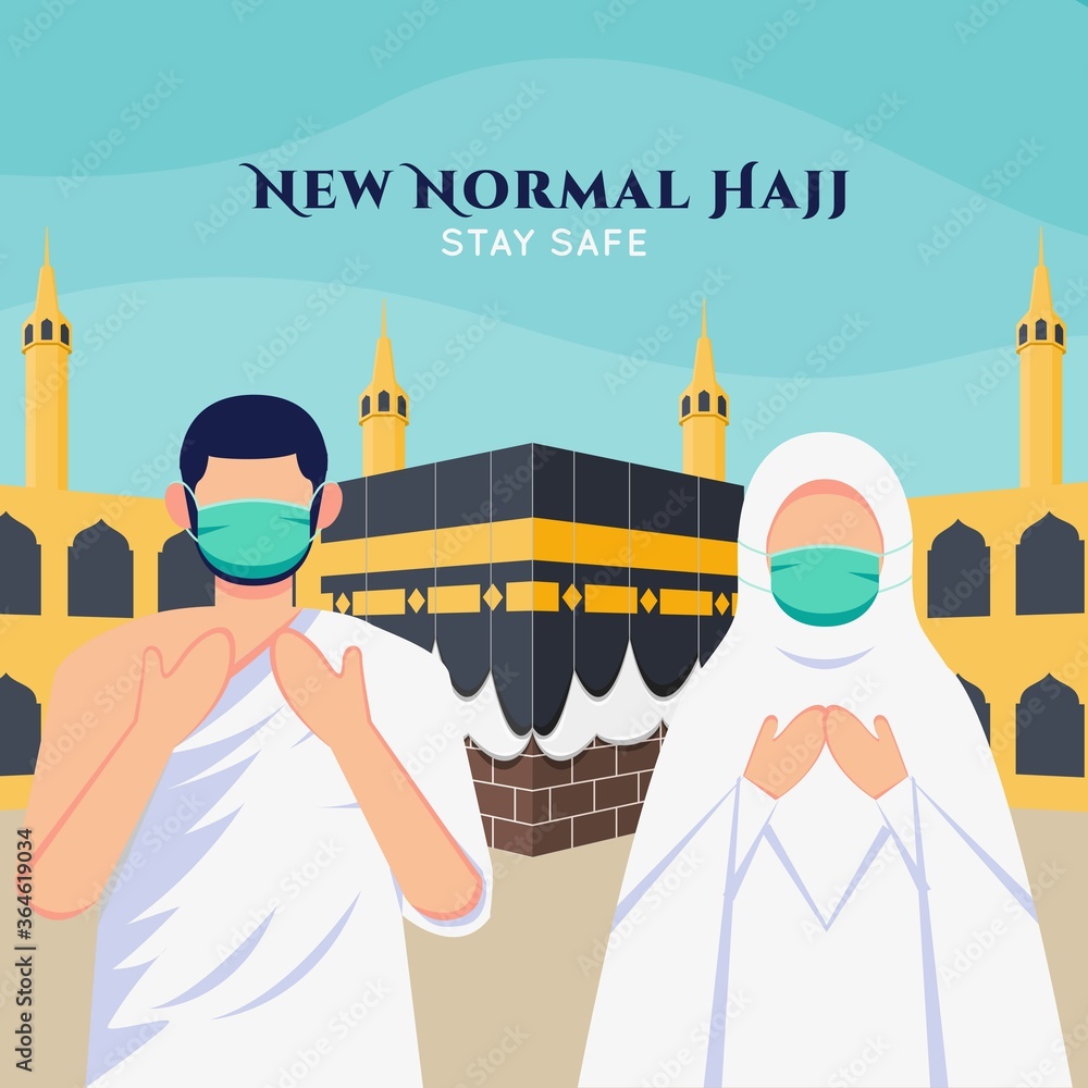 Hajj Mubarak background with Muslim people perform islamic pilgrimage ...