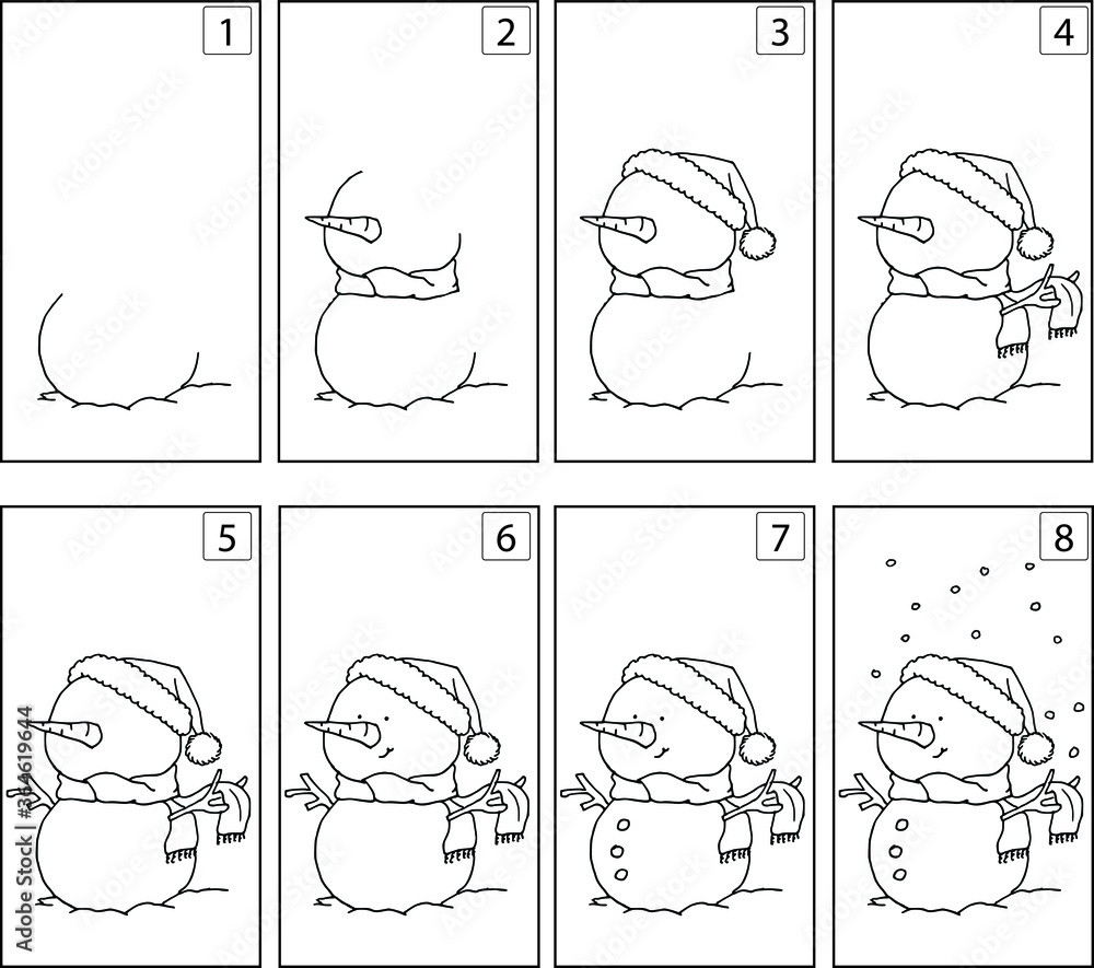 learn how to draw snowman Stock Vector | Adobe Stock