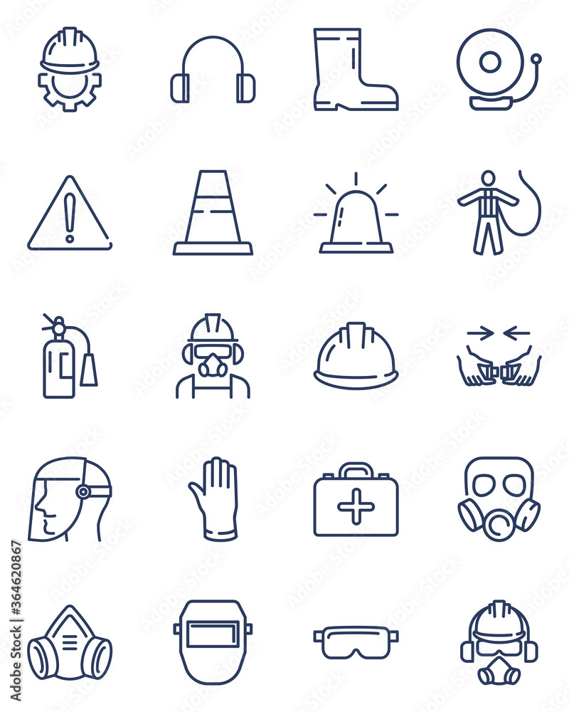 Safety workwear and protective equipment. Line icon set with gloves ...
