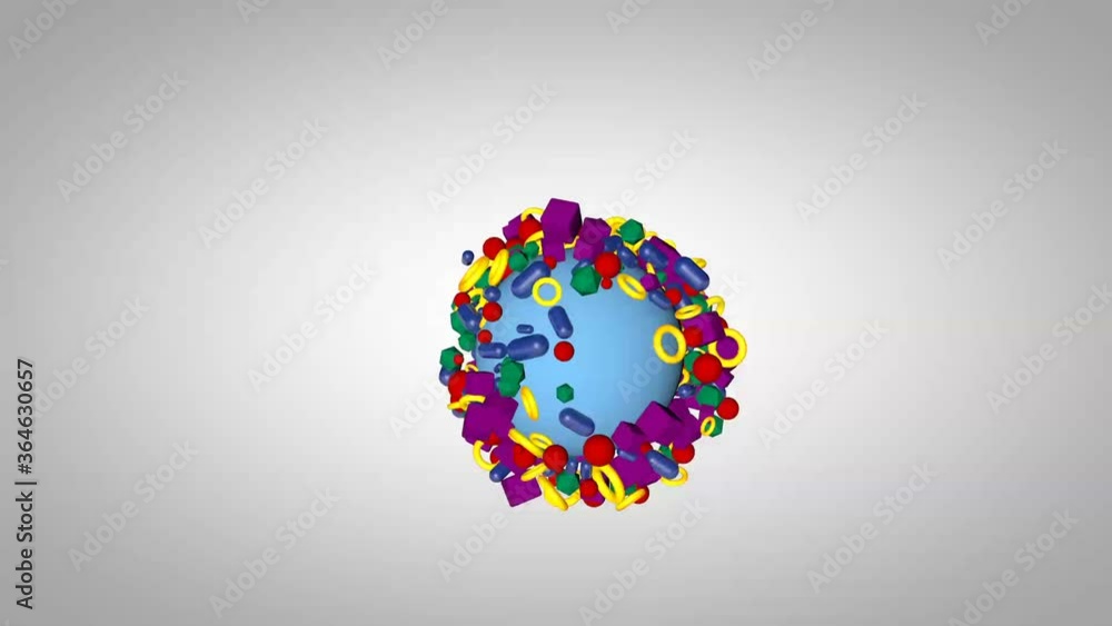 3d render abstract primitive reflective geometrical shapes interacting between themselves ...