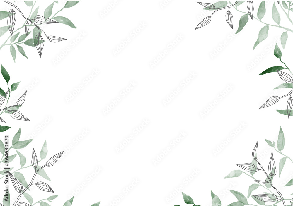Leaves minimalistic vector frame. Hand drawing plants, branches, Herbal ...